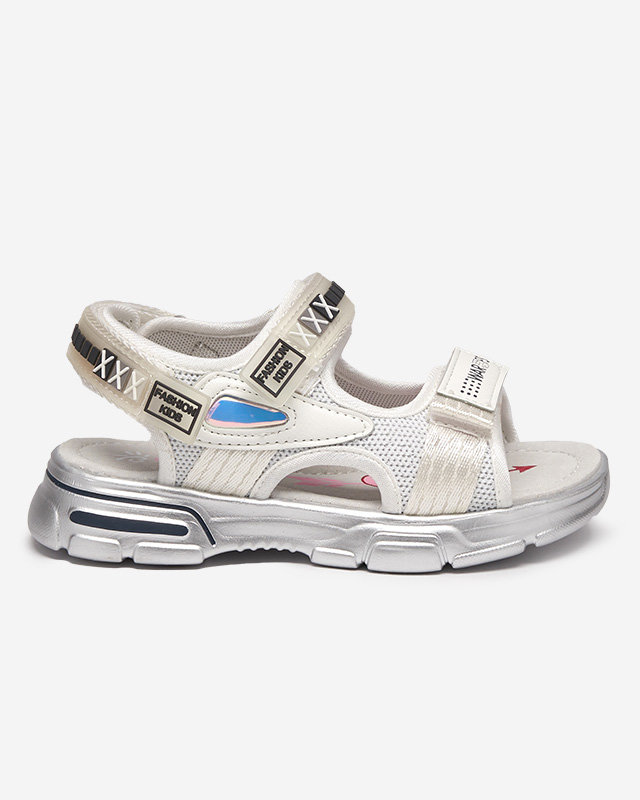 Baltos ir sidabrinės vaikiškos basutės su Velcro Mepoti - Avalynė ...